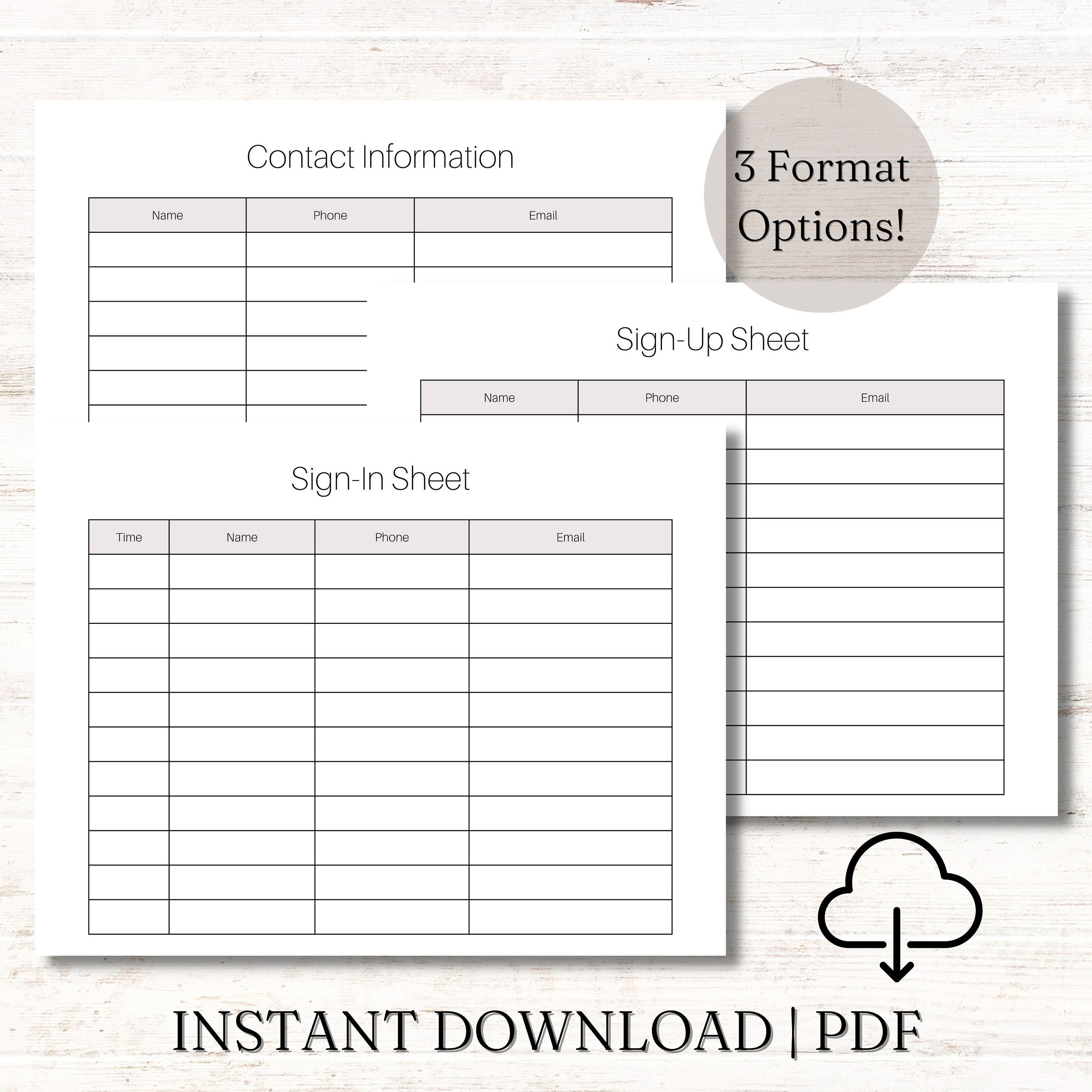 Sign up Sheet BUNDLE Contact Information Sign up Sheet Sign in Sheet ...