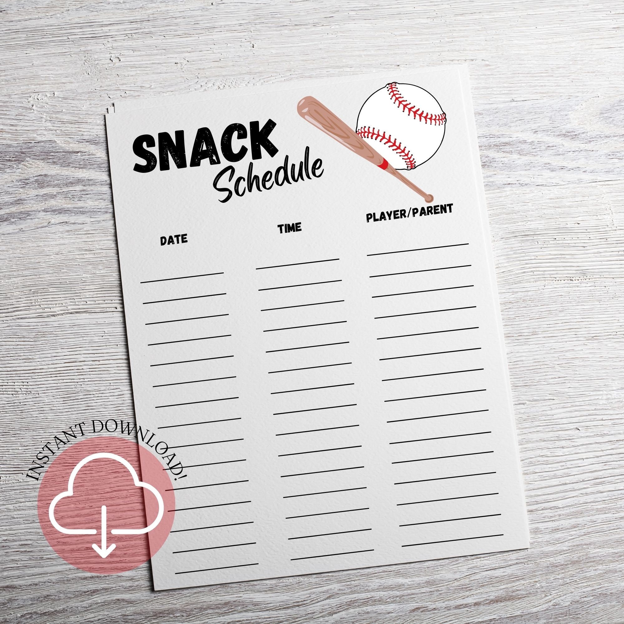 Baseball Snack Sign up Sheet | Tball Snack Schedule | Snack Schedule ...