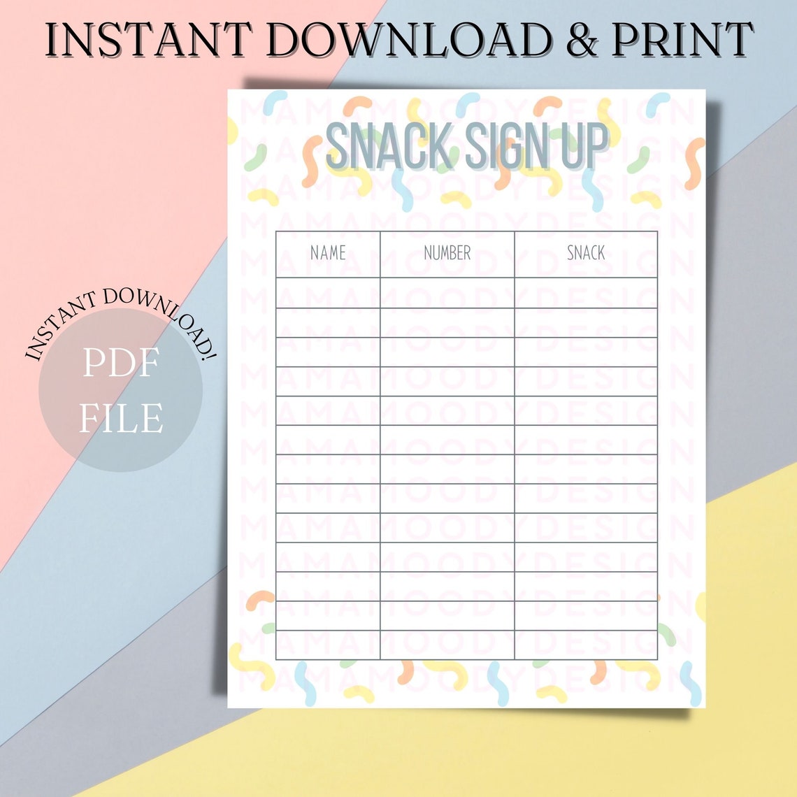 Sprinkles Snack Sign-up Sheet | Pastel Class Party Snack Sign-up Sheet ...