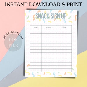 Sprinkles Snack Sign-up Sheet | Pastel Class Party Snack Sign-up Sheet ...