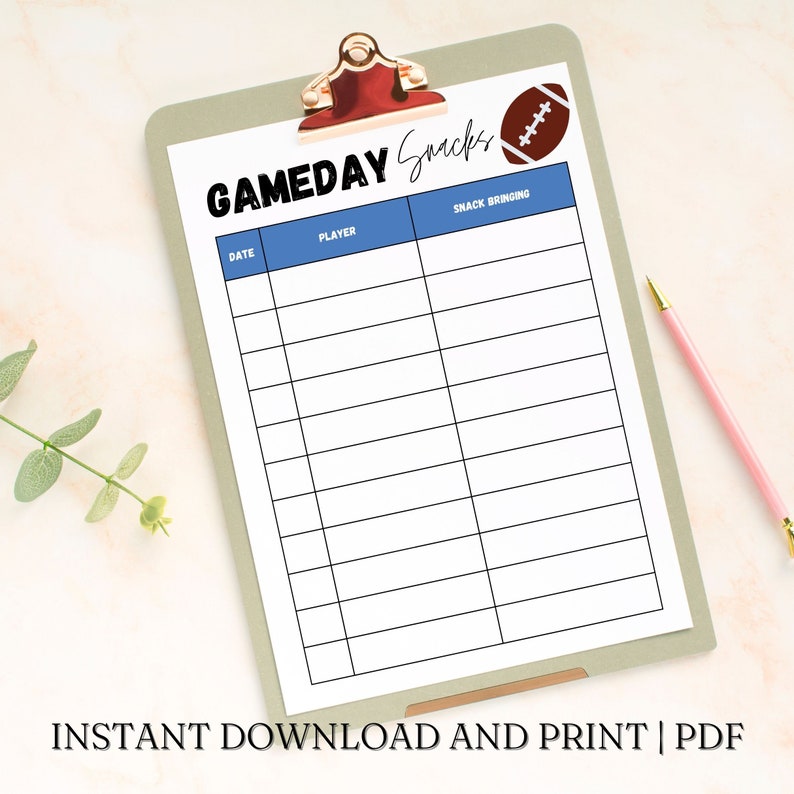 Football Game Day Sports Snack Sign up Sheet | Snack Volunteer Form ...