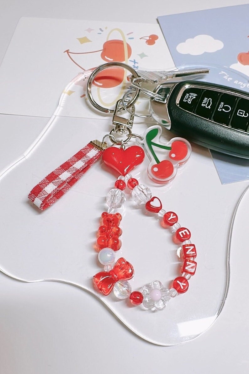 Cherry Striped Key Ring Cute Accessories Key Charm Key Ring Cute ...