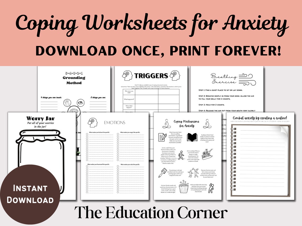 Anxiety Worksheets | Mental Health Worksheets | PDF Printable | Instant ...