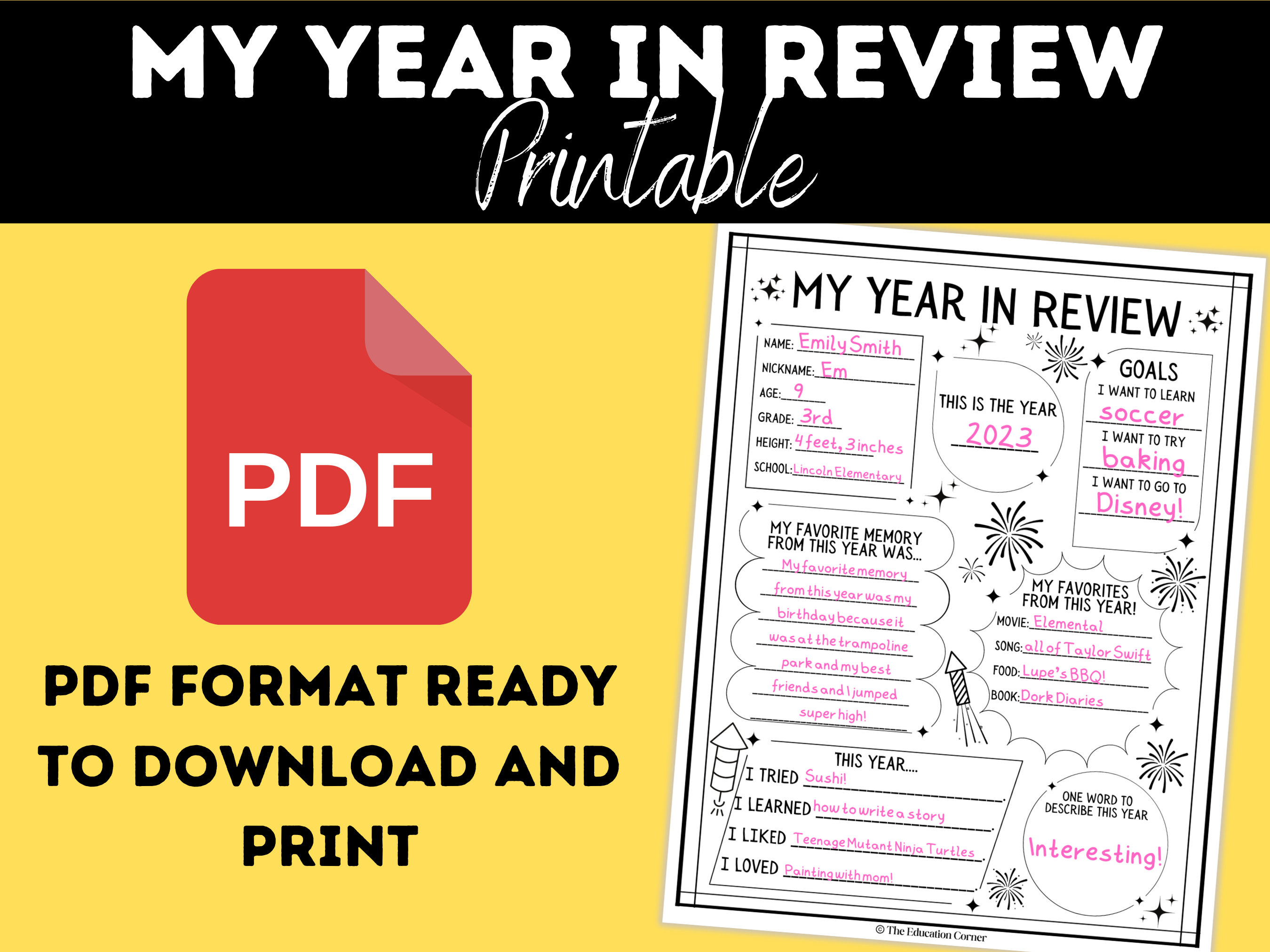 My Year in Review Printable | New Years Worksheet | Printable Activity ...