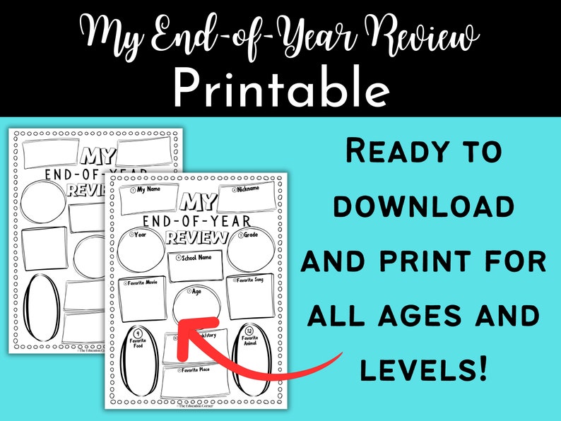 My End-of-year Review Printable | Year in Review Worksheet | New Year's ...
