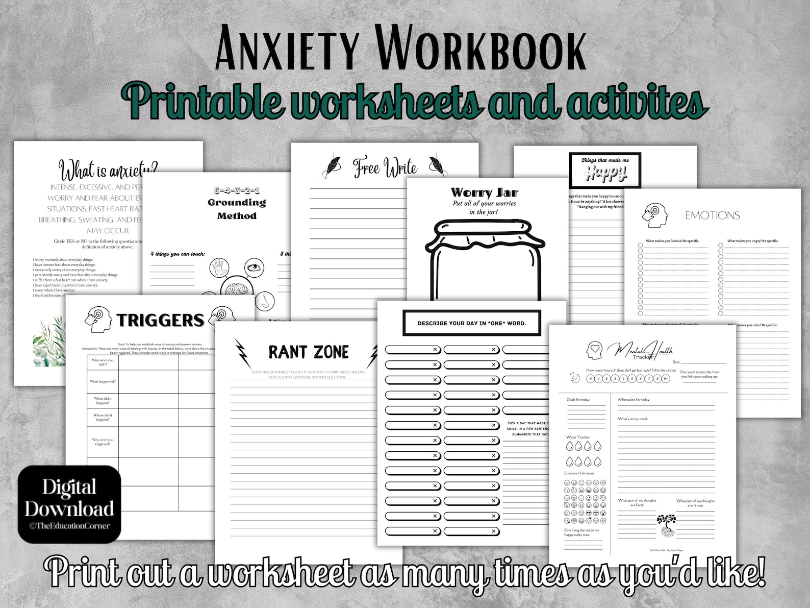 Anxiety Workbook | Mental Health Workbook | Printable Worksheets ...