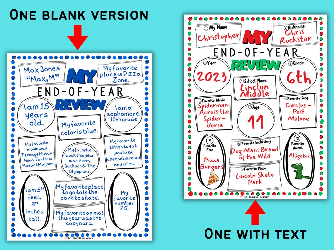 My End-of-year Review Printable | Year in Review Worksheet | New Year's ...