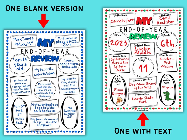 My End-of-year Review Printable | Year in Review Worksheet | New Year's ...