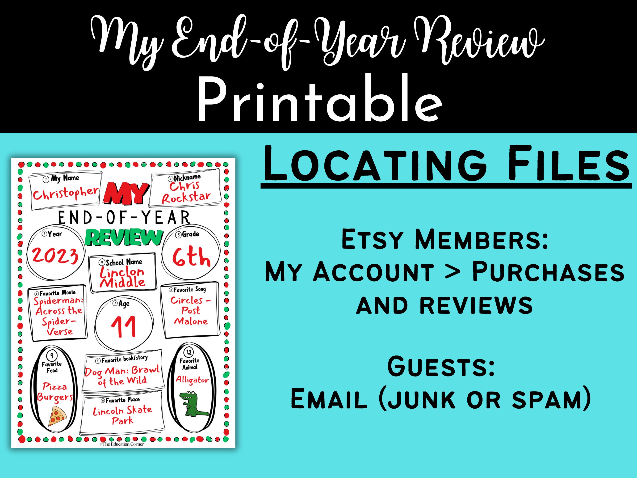 My End-of-year Review Printable | Year in Review Worksheet | New Year's ...