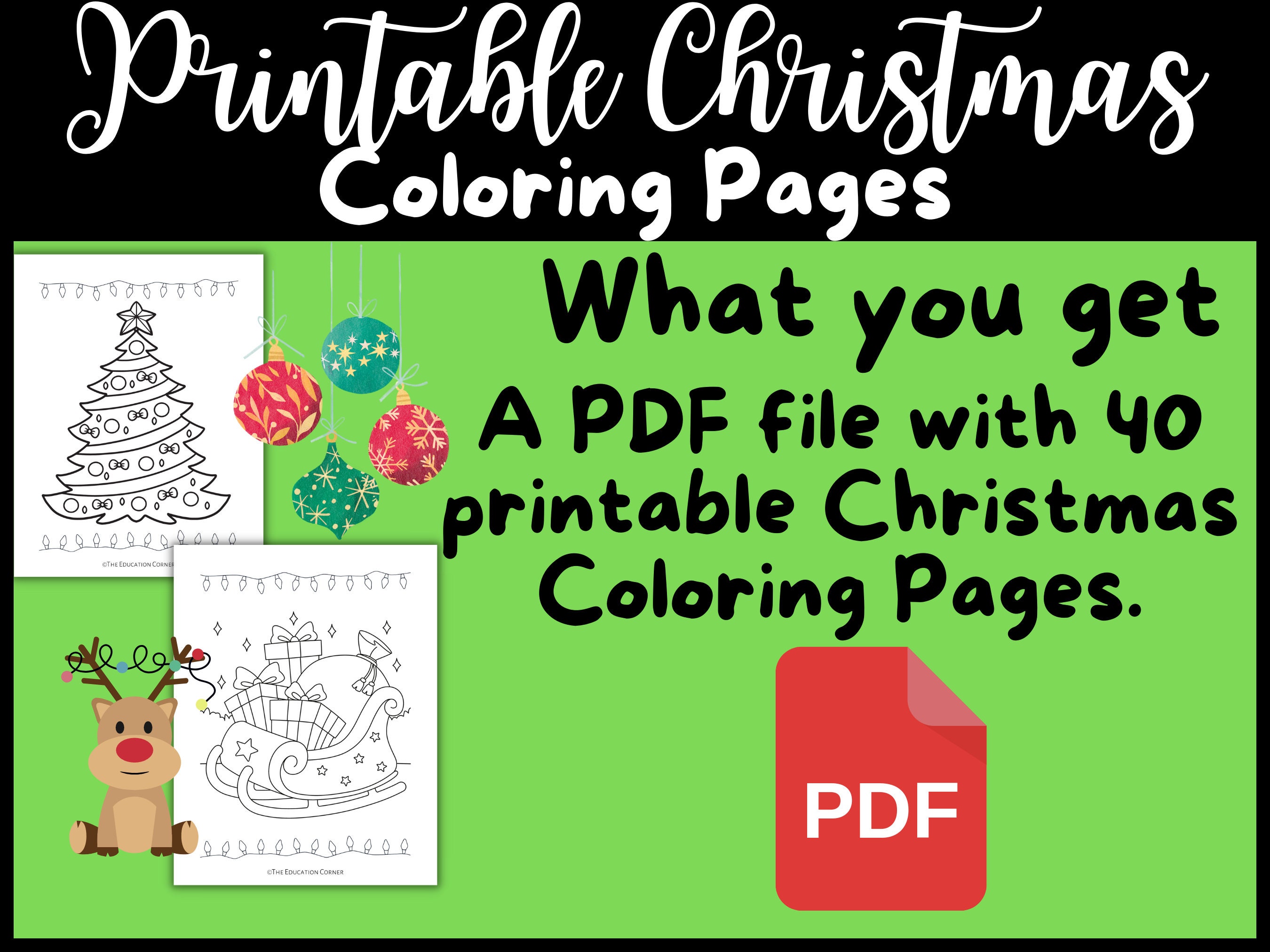 Christmas Coloring Pages for Kids and Adults, Digital Christmas ...