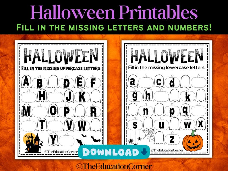 Halloween Printables - Fill-in the Missing Letters and Numbers | PDF ...