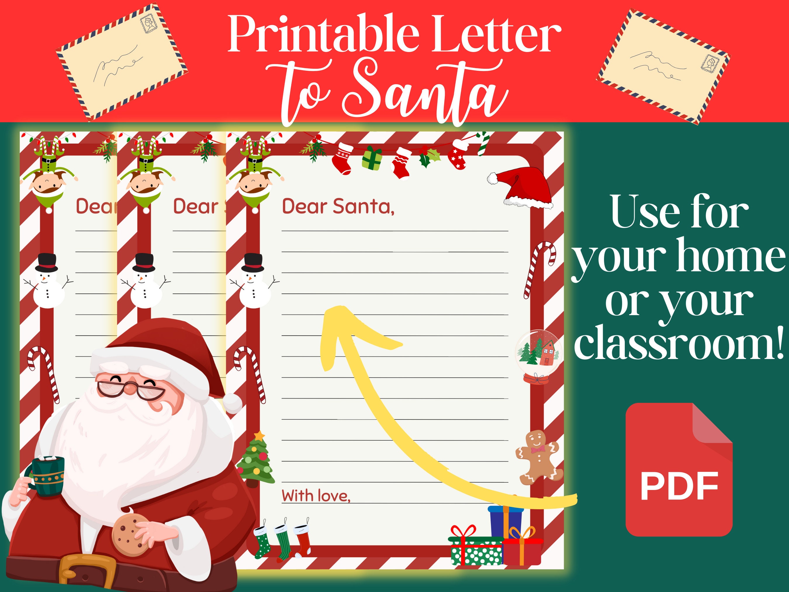Printable Letter to Santa, Dear Santa Letter, Template, Ready-to-print ...