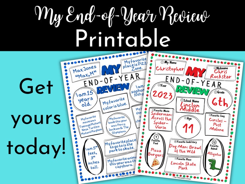 My End-of-year Review Printable | Year in Review Worksheet | New Year's ...