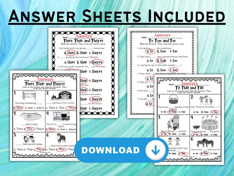 Their, There, They're & To, Two, Too | Anchor Charts, Worksheets ...
