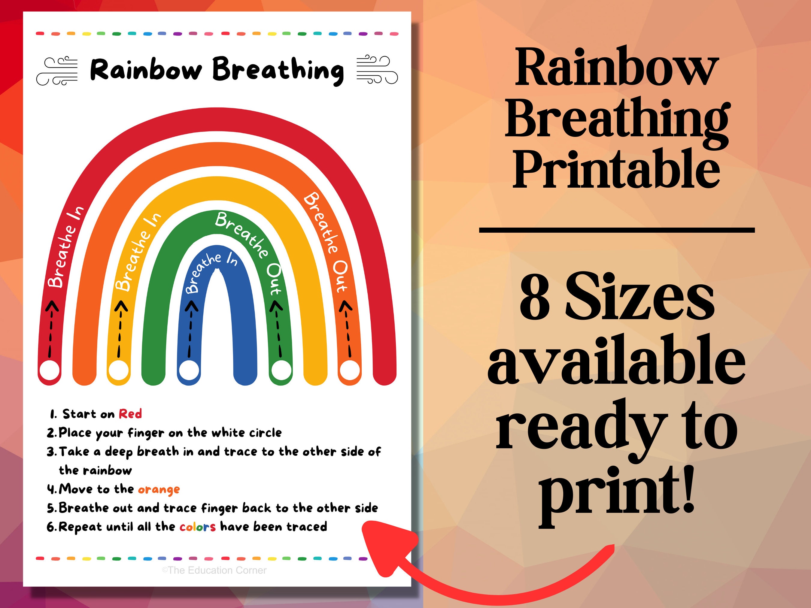 Rainbow Breathing Exercise Printable | Calm Down Poster | Anxiety ...