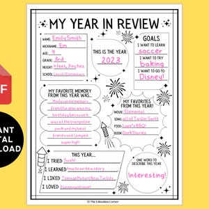My Year in Review Printable | New Years Worksheet | Printable Activity ...