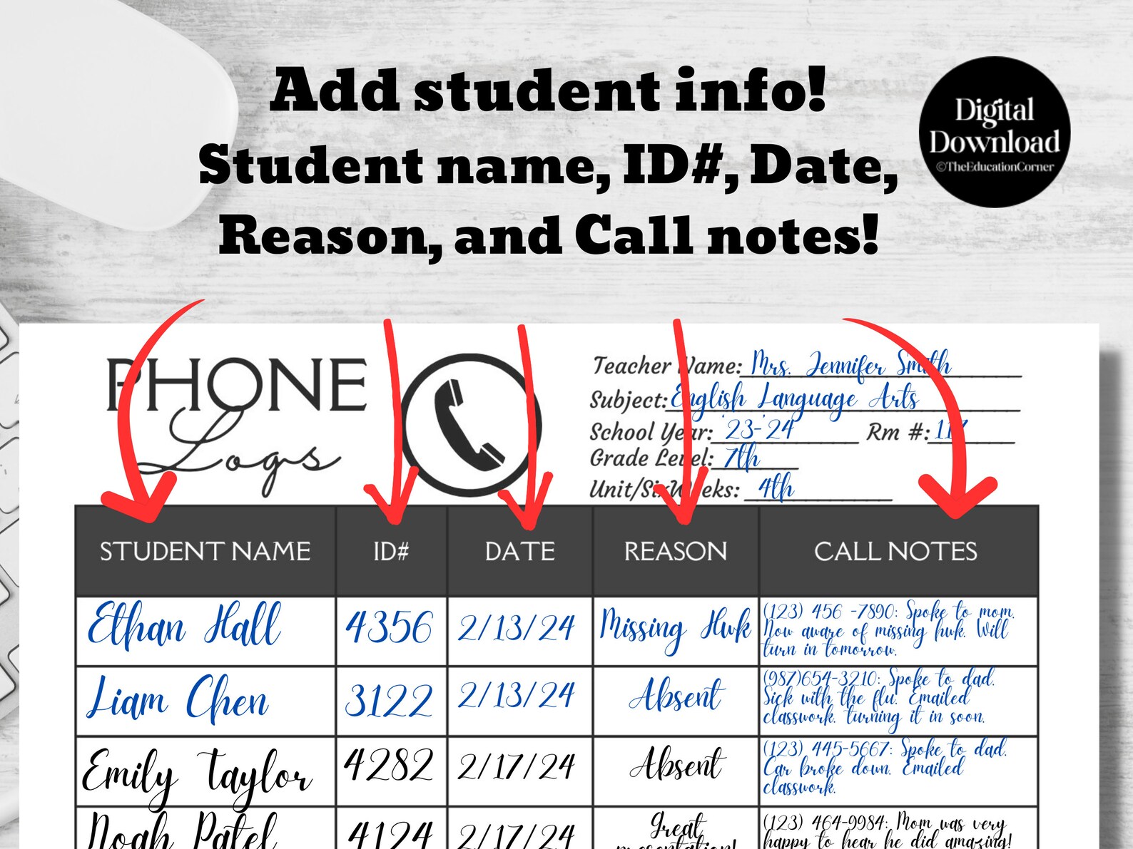 Phone Logs for Teachers | Educator Documentation | Download and Print ...