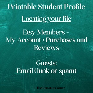 Printable Student Profile Sheet | Instant Download, DIGITAL DOWNLOAD ...
