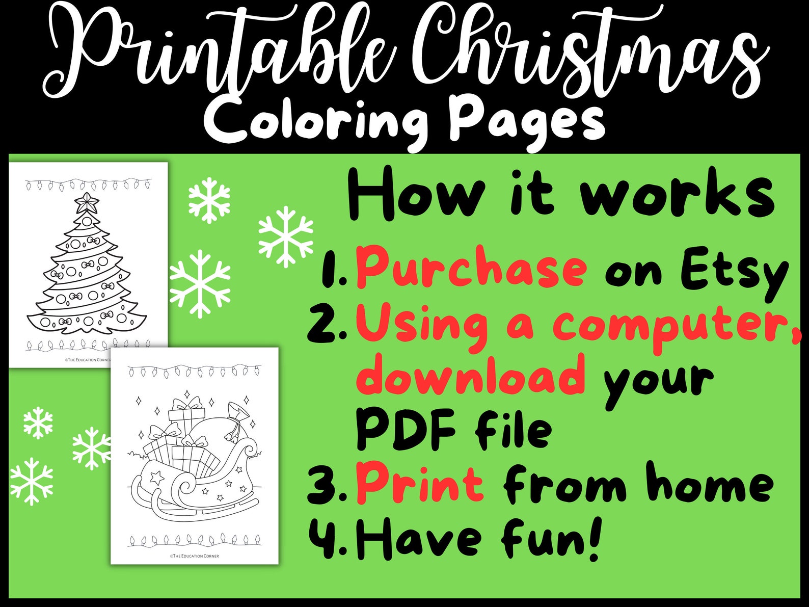 Christmas Coloring Pages for Kids and Adults, Digital Christmas ...