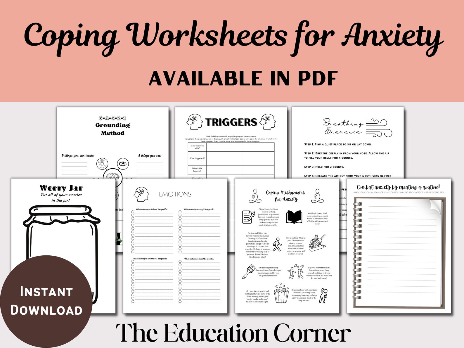 Anxiety Worksheets | Mental Health Worksheets | PDF Printable | Instant ...