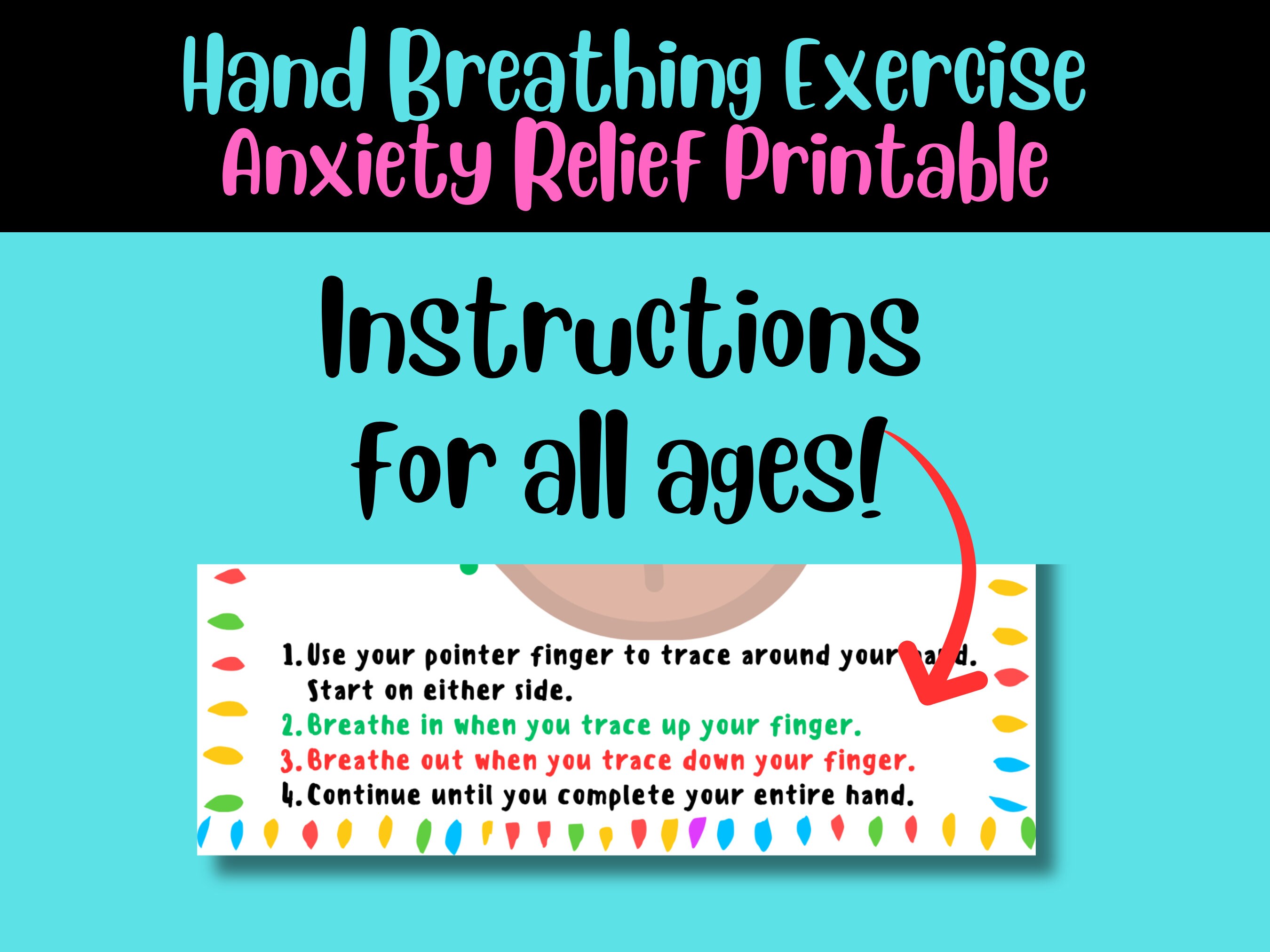Anxiety Relief Printable Hand Breathing Exercise Colorful Visual Aid ...