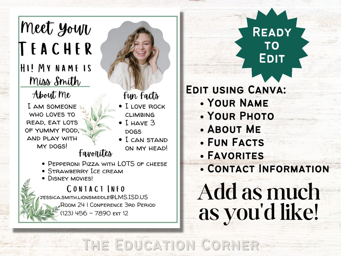 Meet Your Teacher Printable Ready to Edit Editable Template Resource ...