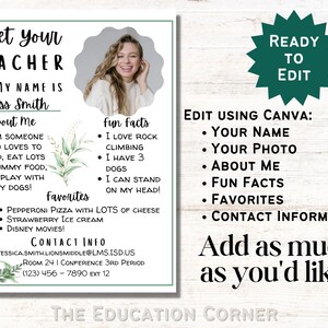 Meet Your Teacher Printable | Ready to Edit | Editable Template ...