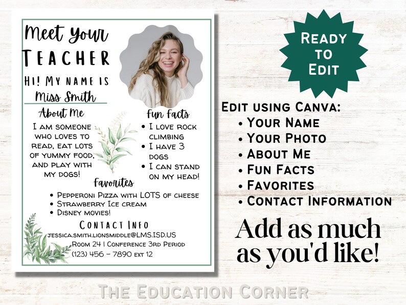 Meet Your Teacher Printable | Ready to Edit | Editable Template ...