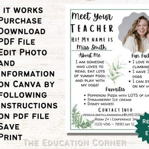 Meet Your Teacher Printable | Ready to Edit | Editable Template ...