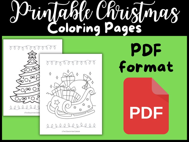 Christmas Coloring Pages for Kids and Adults, Digital Christmas ...
