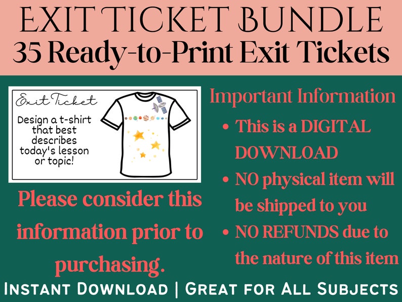 Exit Ticket Bundle | 35 Ready-to-print Exit Tickets for Middle and High ...
