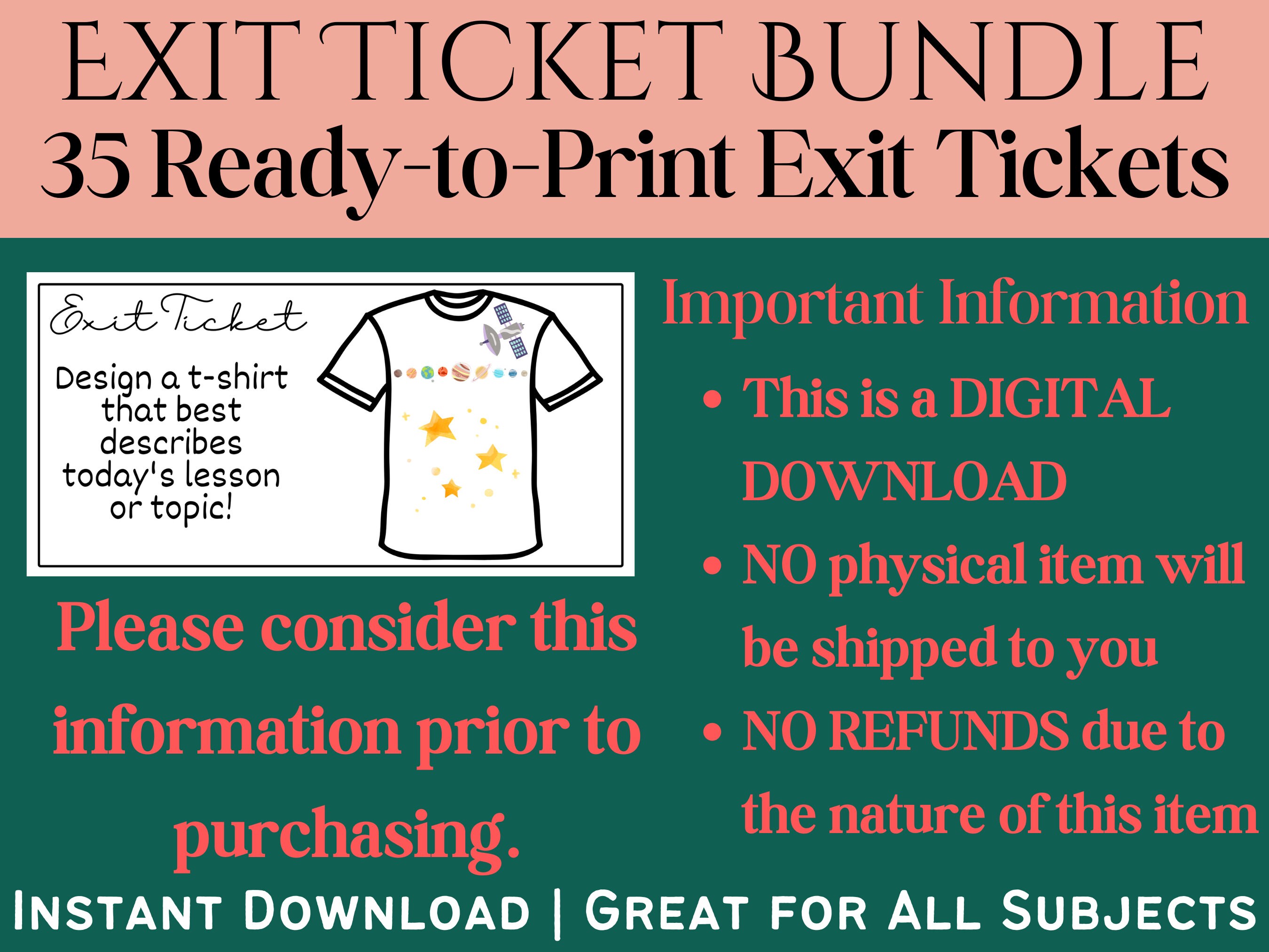 Exit Ticket Bundle | 35 Ready-to-print Exit Tickets for Middle and High ...