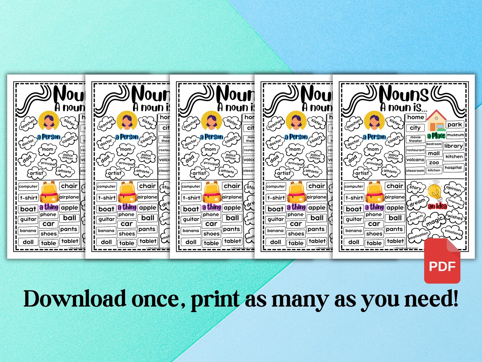 Printable Nouns Anchor Charts Worksheets Bundle - Elementary & Middle ...