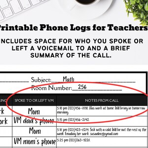 Phone Logs for Teachers | Download and Print | Download Once, Print ...