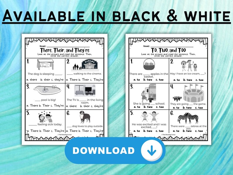 Their, There, They're & To, Two, Too | Anchor Charts, Worksheets ...