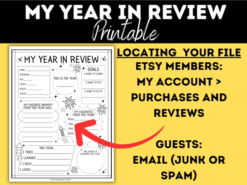 My Year in Review Printable | New Years Worksheet | Printable Activity ...