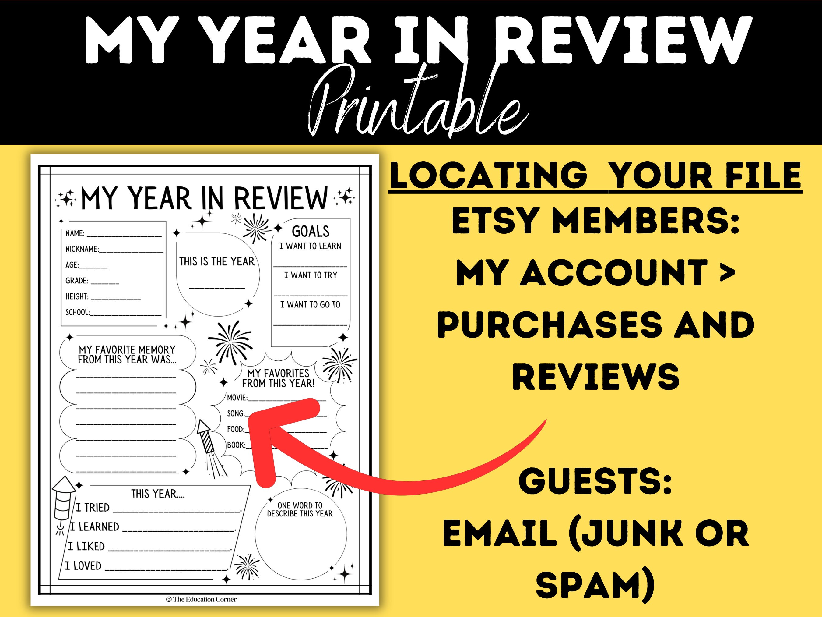 My Year in Review Printable | New Years Worksheet | Printable Activity ...