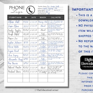 Phone Logs for Teachers | Educator Documentation | Download and Print ...