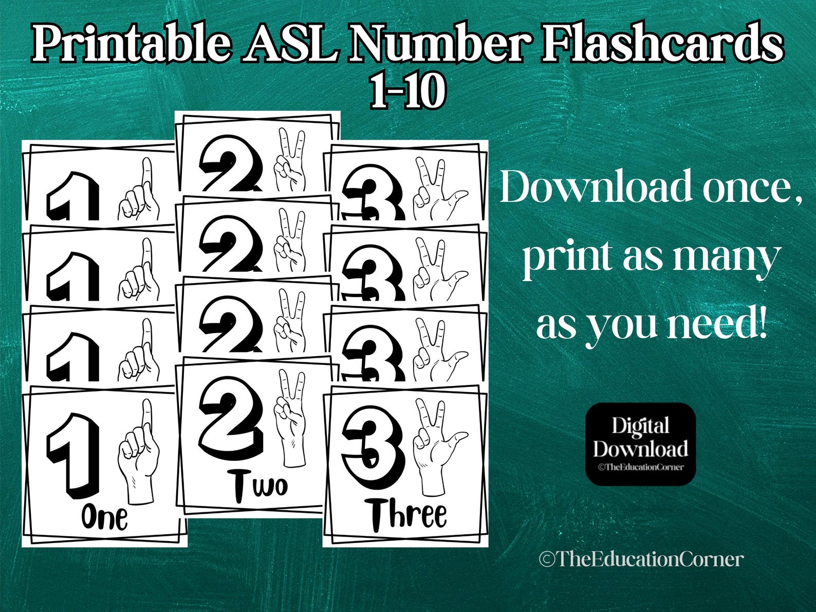 Printable ASL Number Flashcards for 1-10 | Early Education | Preschool ...