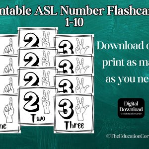 Printable ASL Number Flashcards for 1-10 | Early Education | Preschool ...