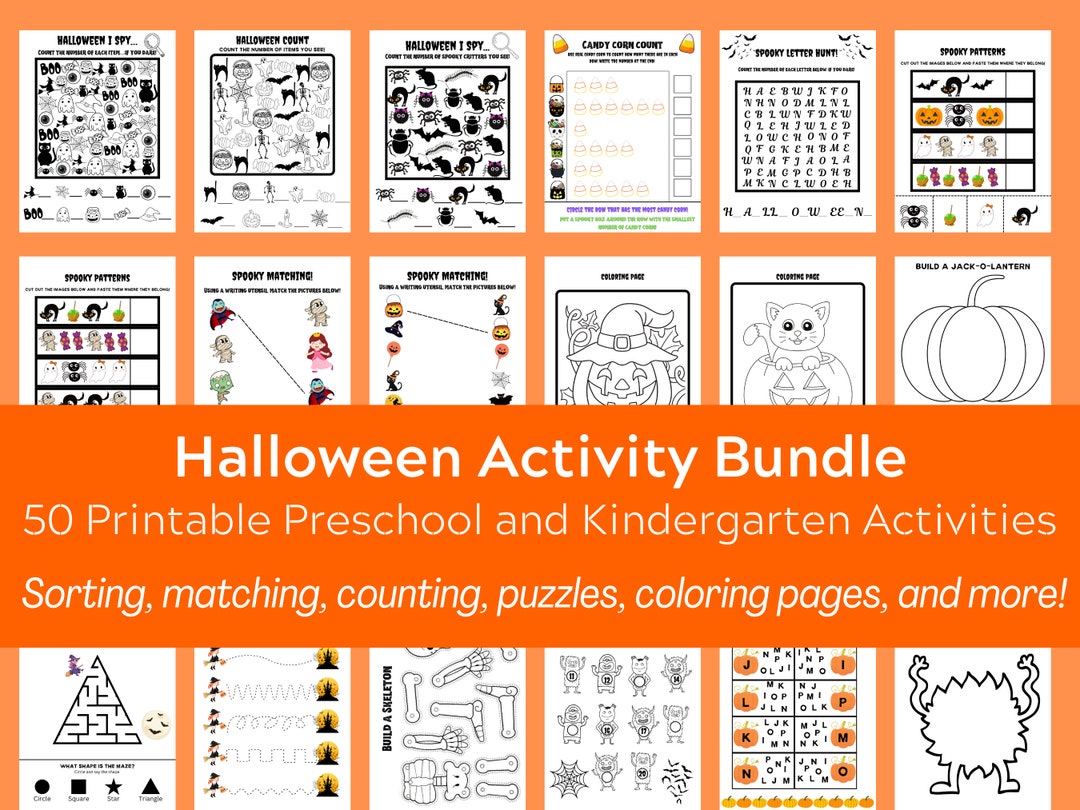 50 Printable Halloween Preschool & Kindergarten Activities Bundle ...