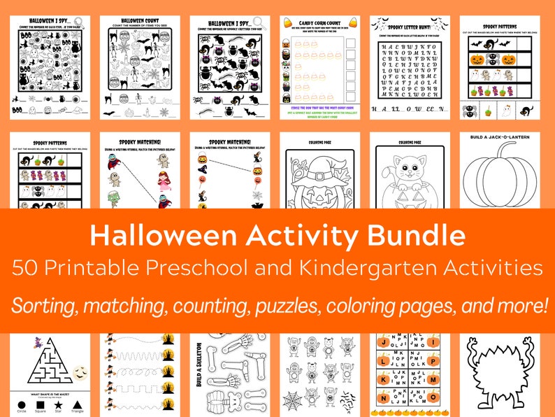50 Printable Halloween Preschool & Kindergarten Activities Bundle ...