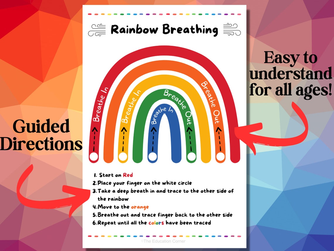 Rainbow Breathing Exercise Printable | Calm Down Poster | Anxiety ...