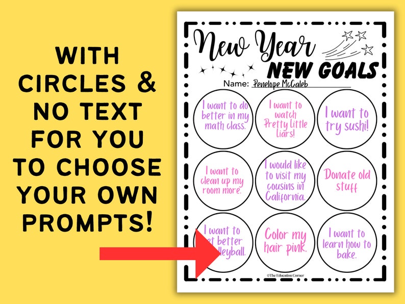 New Year, New Goals Printable Worksheet, New Year's Resolutions ...