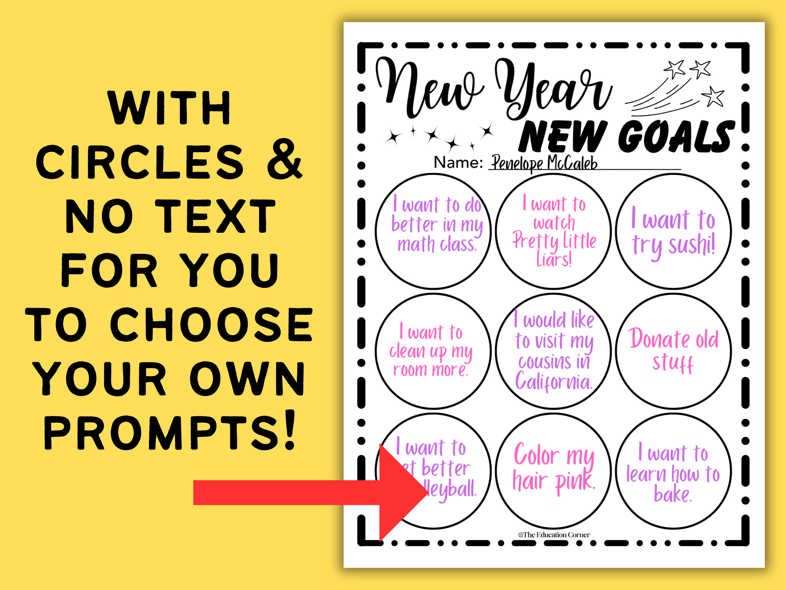 New Year, New Goals Printable Worksheet, New Year's Resolutions ...