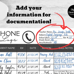 Phone Logs for Teachers | Educator Documentation | Download and Print ...