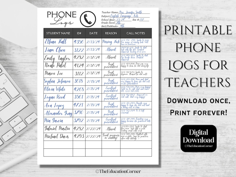 Phone Logs for Teachers | Educator Documentation | Download and Print ...
