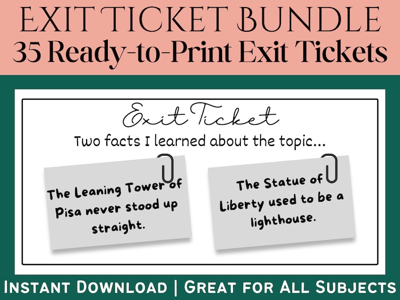 Exit Ticket Bundle | 35 Ready-to-print Exit Tickets for Middle and High ...