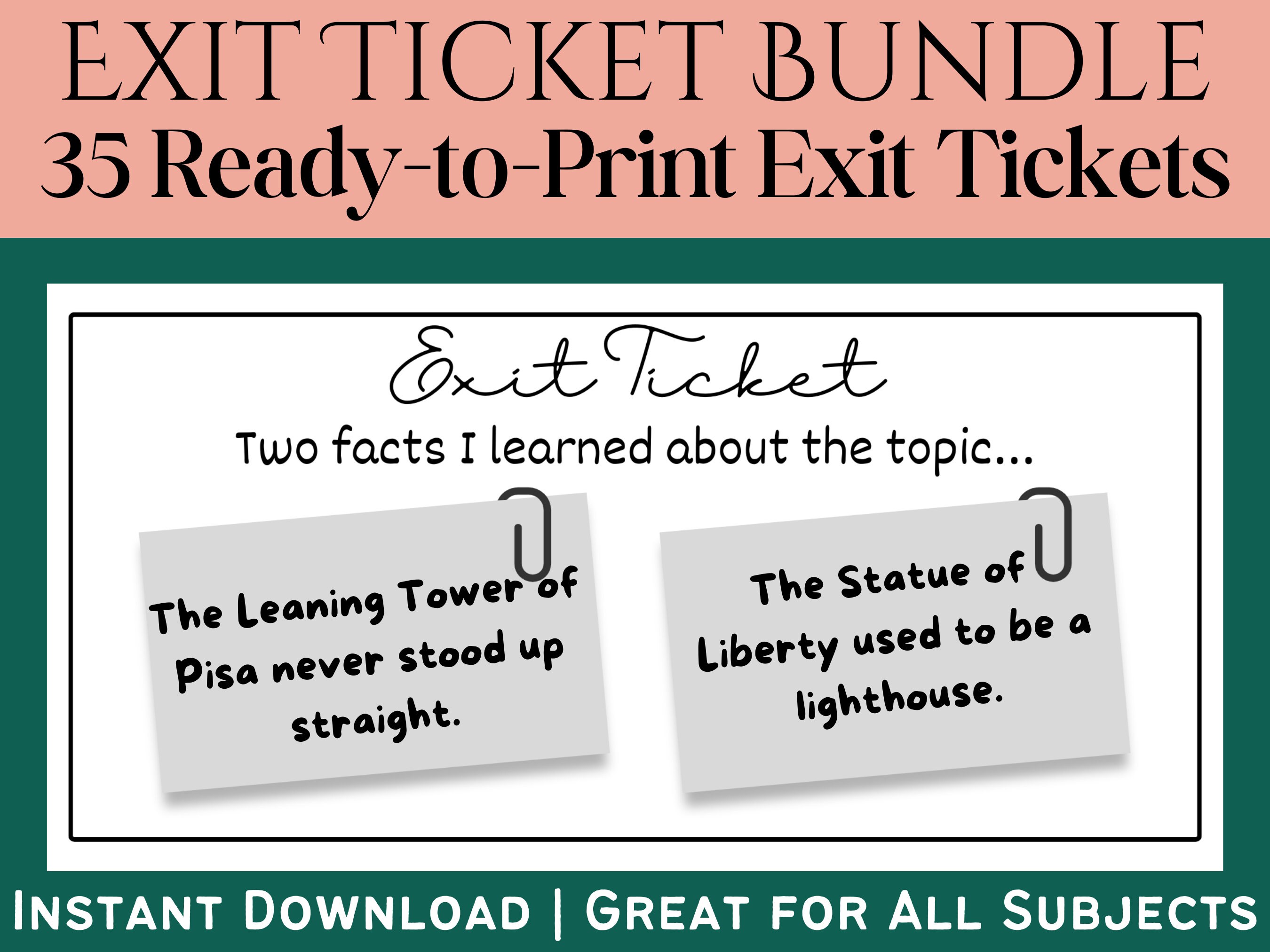 Exit Ticket Bundle | 35 Ready-to-print Exit Tickets for Middle and High ...