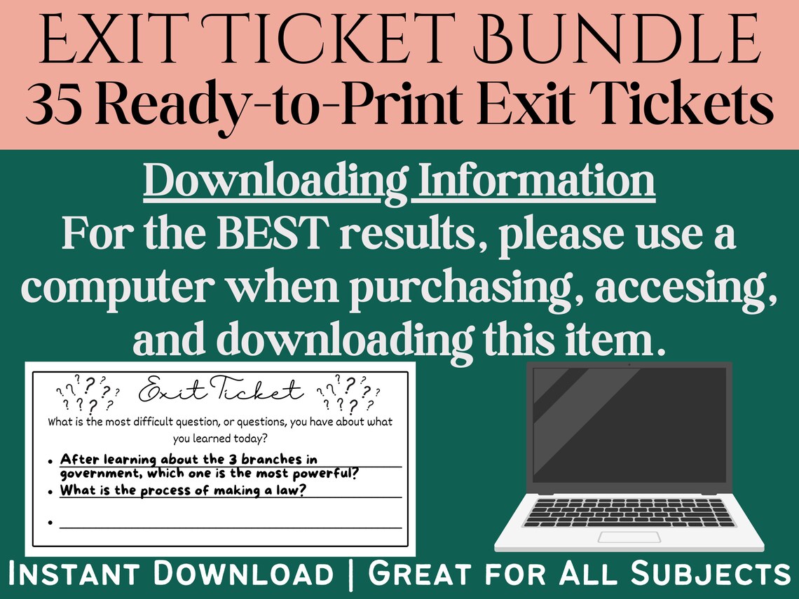 Exit Ticket Bundle | 35 Ready-to-print Exit Tickets for Middle and High ...